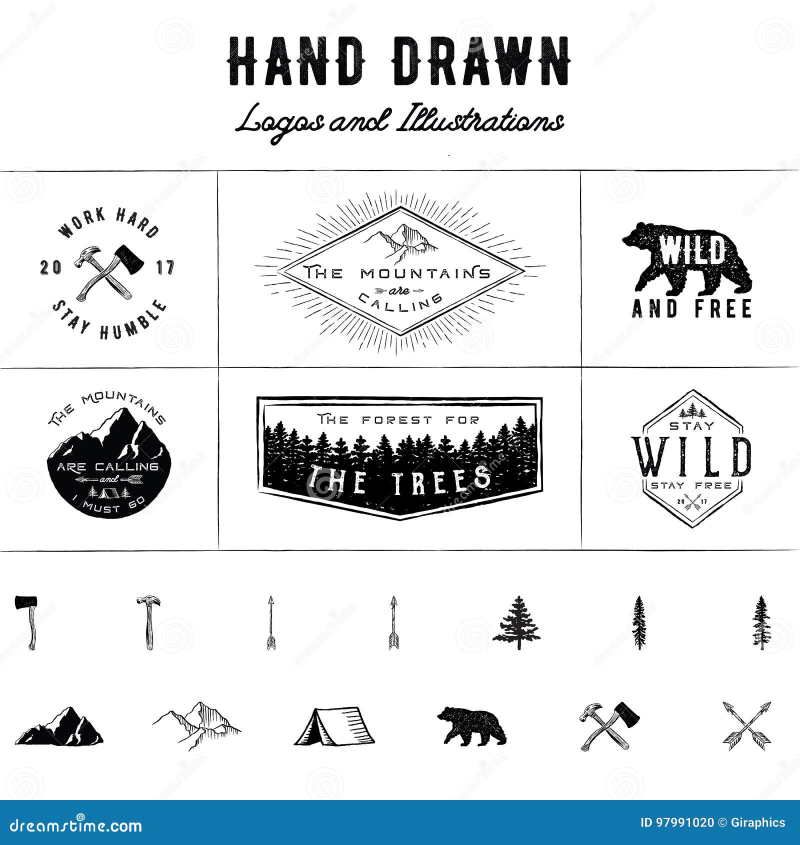 Rustic Logos and Illustrations Stock Vector - Illustration of drawn ...