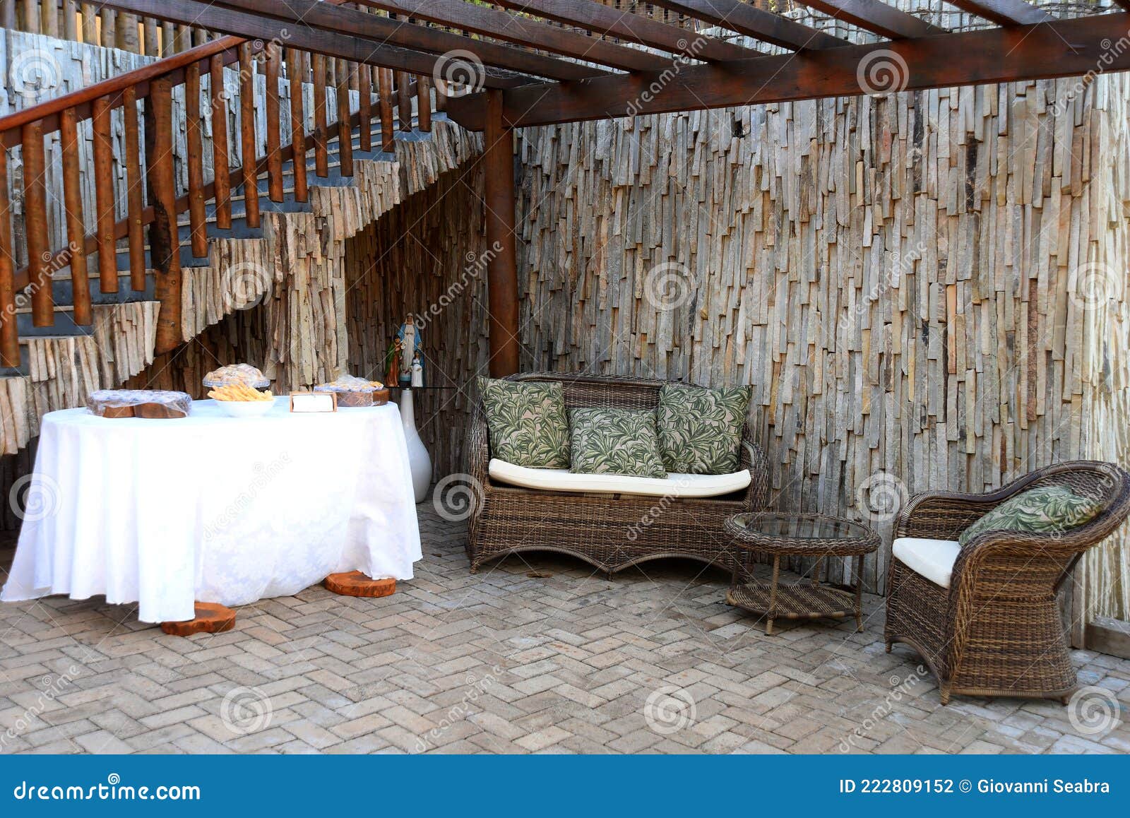 Rustic Lounge Built in Stone and Wood Stock Photo - Image of decoration ...