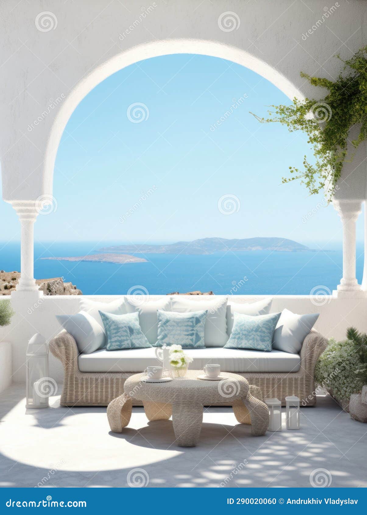 Rustic Lounge Sofa And Coffee Table On White Stone Terrace. Traditional ...