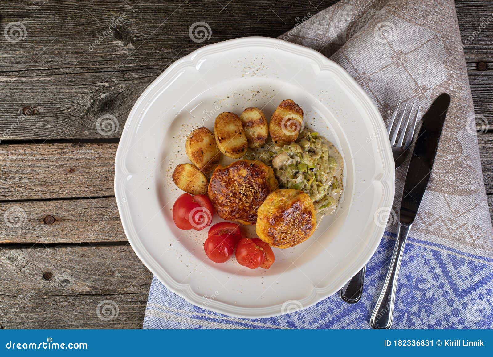 Rustic lunch stock image. Image of food, fried, fork - 182336831