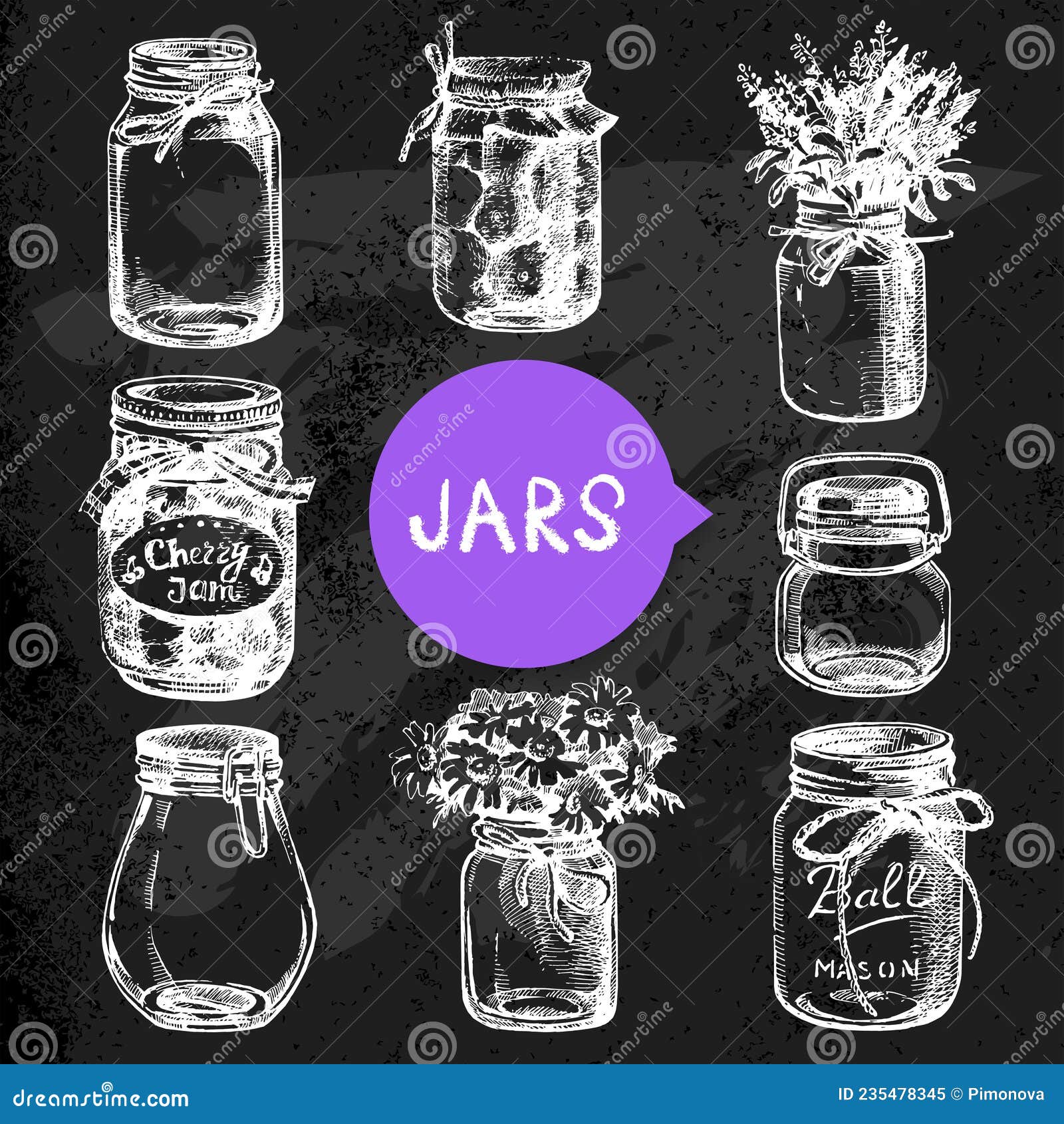 Rustic, Mason And Canning Jars Hand Drawn Set. Sketch Design Elements ...