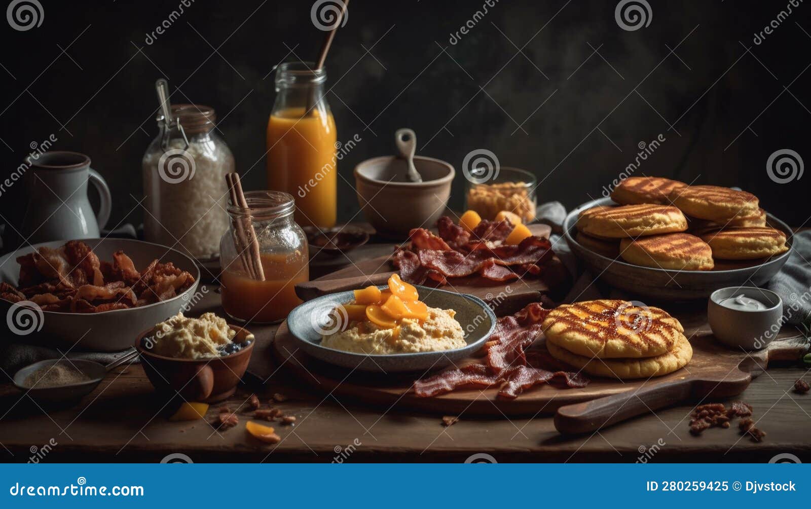 Rustic Meal on Wooden Table Fresh Meat, Bread, and Snack Generated by ...