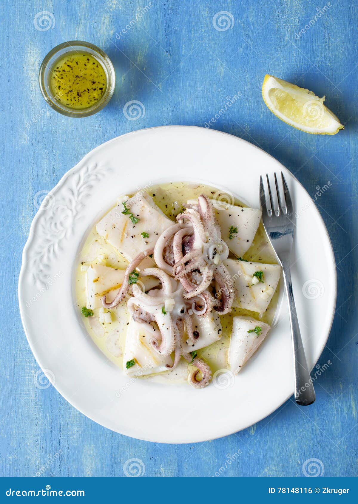 Rustic Mediterranean Grill Squid Stock Photo - Image of color, closeup ...