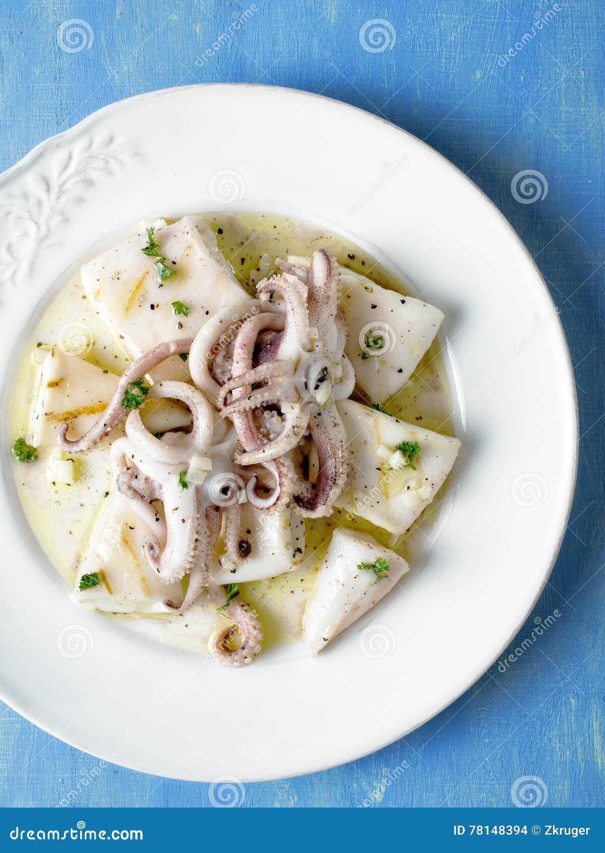Rustic Mediterranean Grill Squid Stock Photo - Image of starter ...