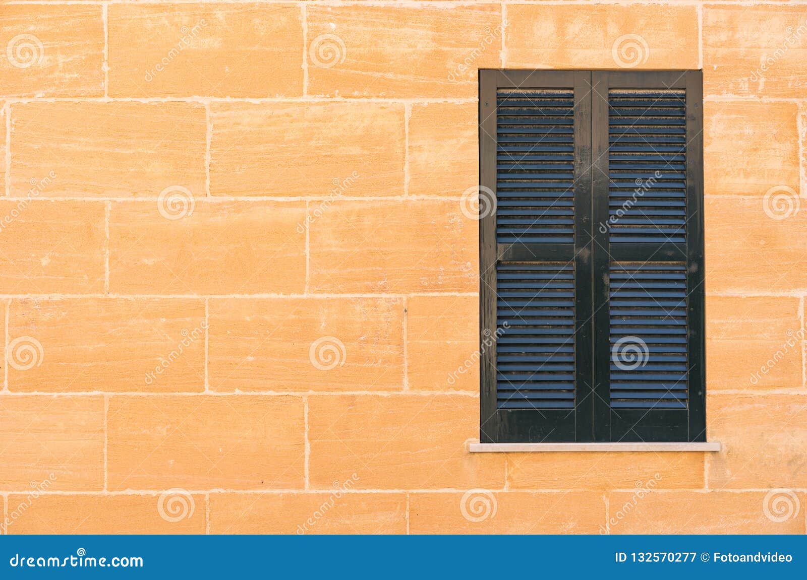 Rustic Mediterranean House with Window Shutter and Rustic Stone Wall ...