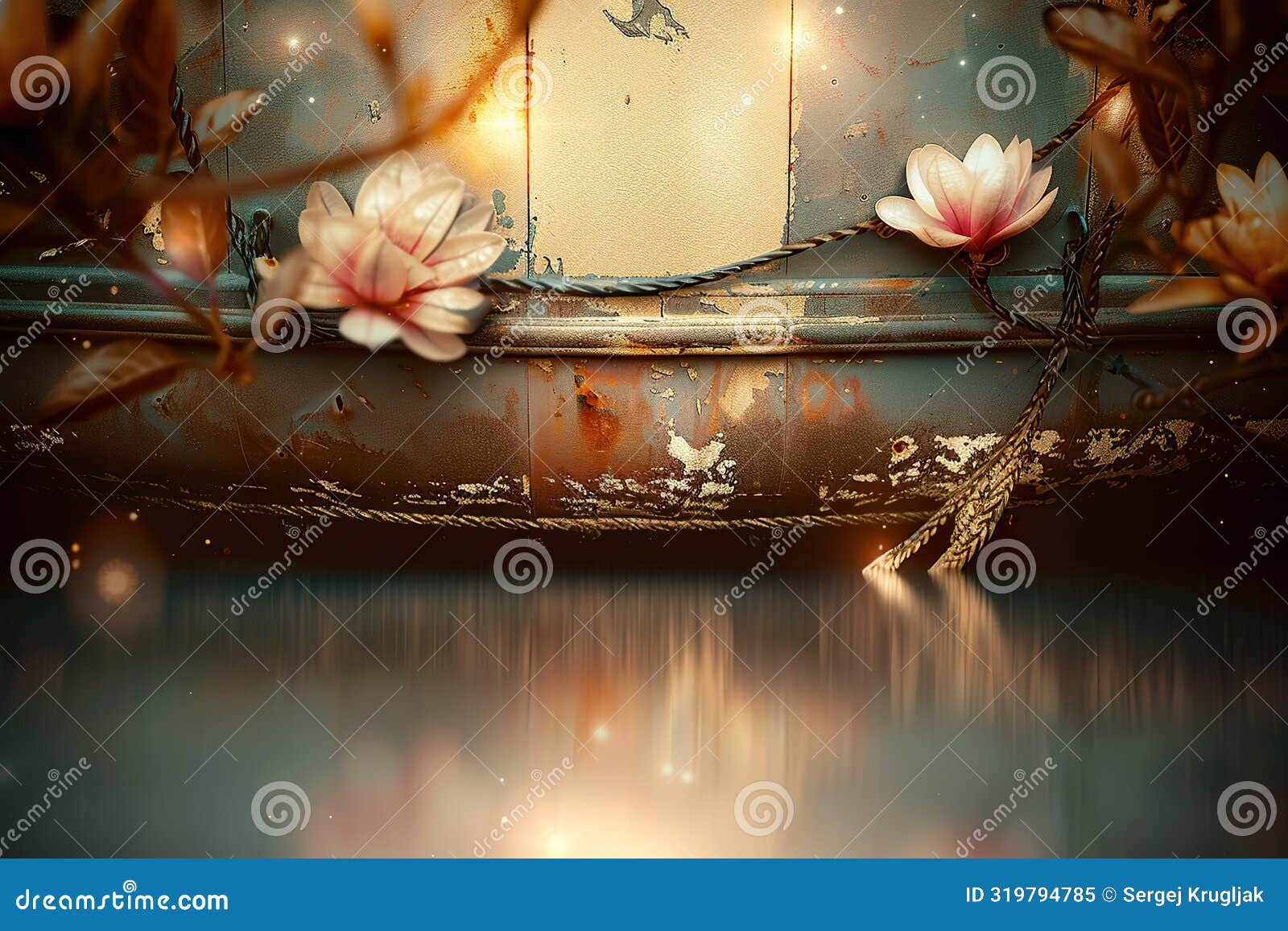 Rustic Metal Background with Blooming Stock Illustration - Illustration ...