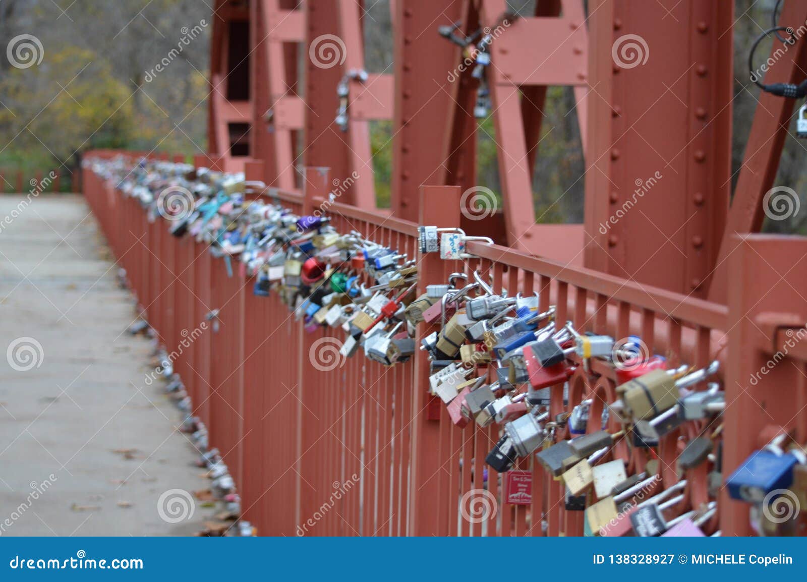 Rustic Metal Bridge Love Locks Stock Image - Image of missouri, couples ...