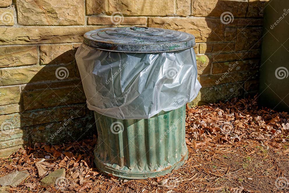 Rustic Metal Garbage Can Closeup Stock Image - Image of worn, public ...