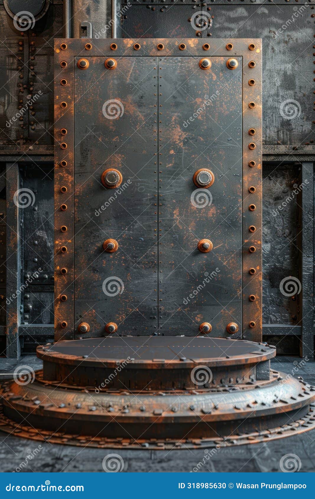 Rustic Metal Panel with Rivets on a Weathered Platform. Industrial ...