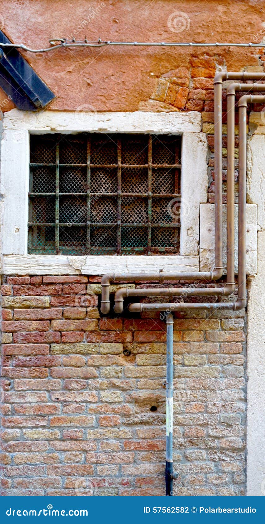 Rustic Metal Pipe and Window Stock Photo - Image of venetian, city ...