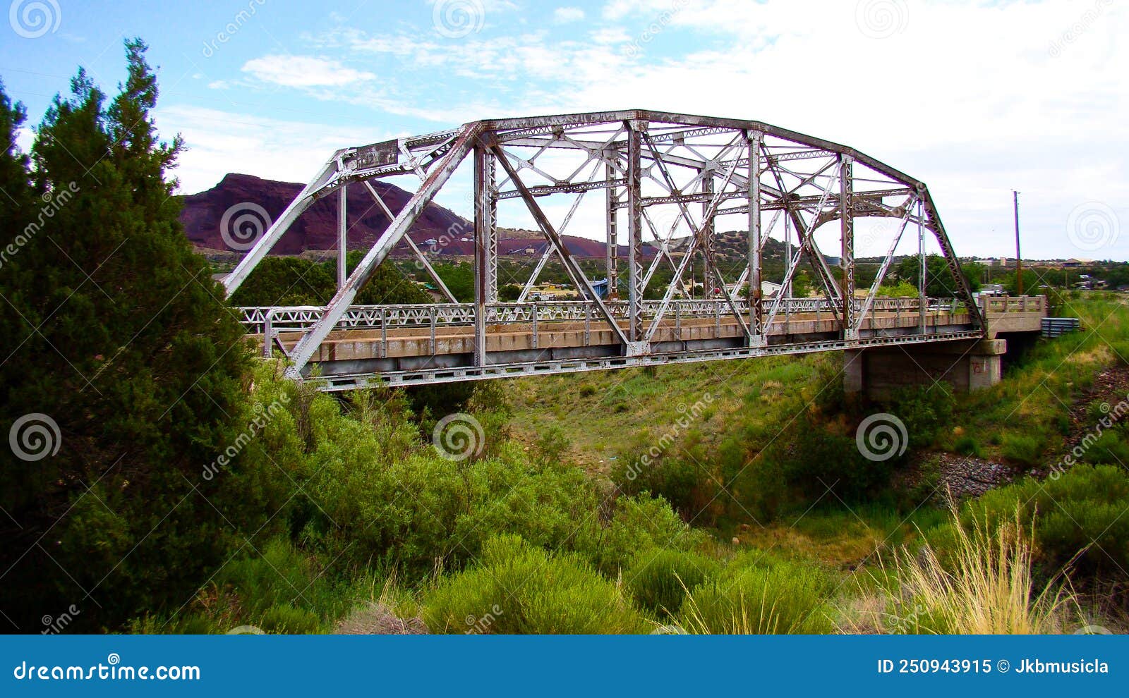 Rustic Metal Truss Bridge Over a Grassy Riverbed Stock Image - Image of ...
