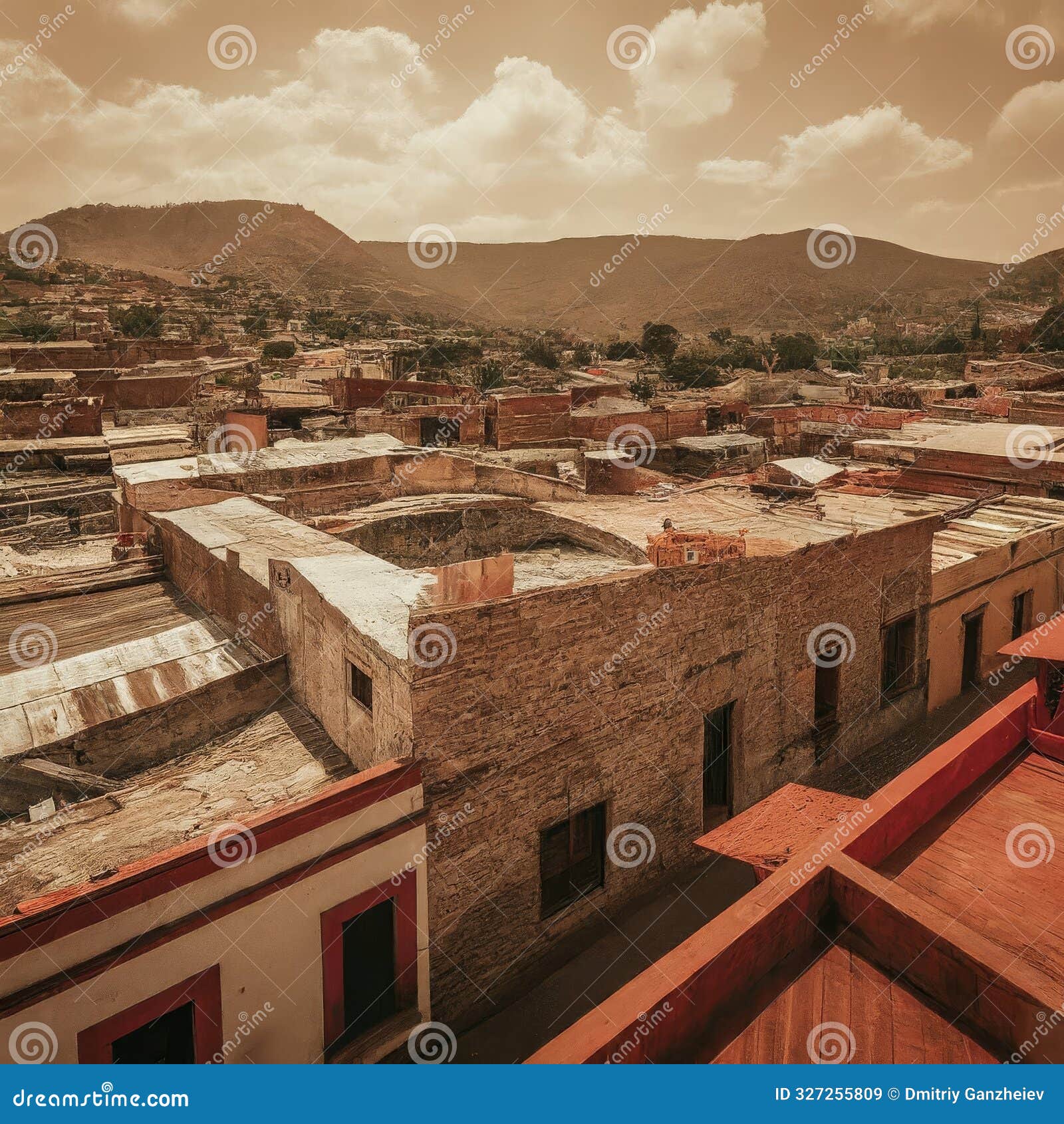 Rustic Mexican Rooftops stock illustration. Illustration of hills ...