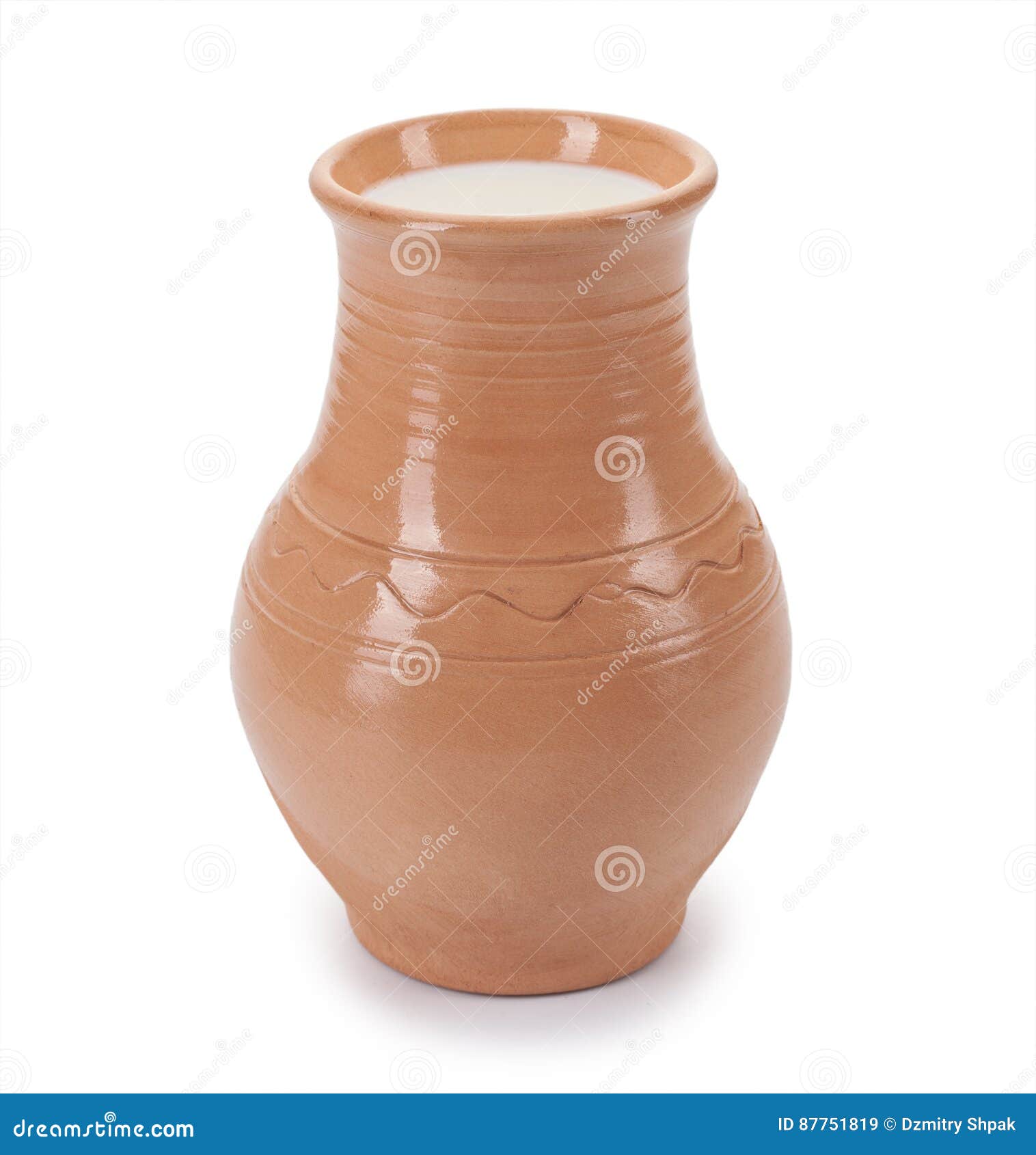 Rustic Milk in a Clay Pot Isolated on White Background Stock Image ...