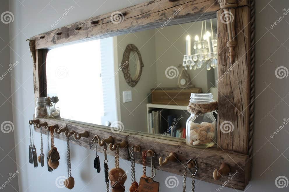 A Rustic Mirror with Old Keys and Tacks for Hanging Stock Illustration ...