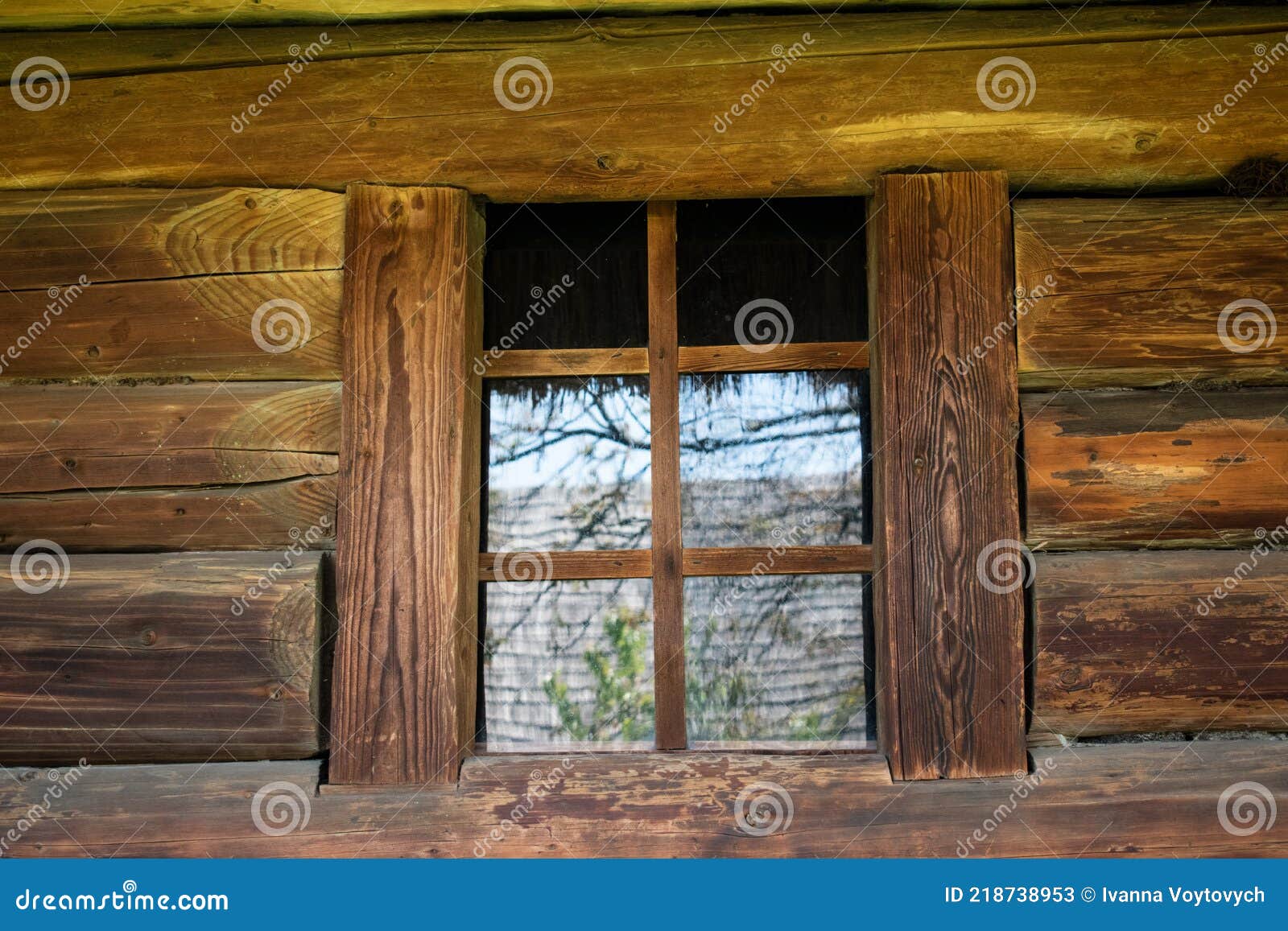 Rustic Mood. Title: Wooden Wall with Window. Rustic Style. Ecological ...