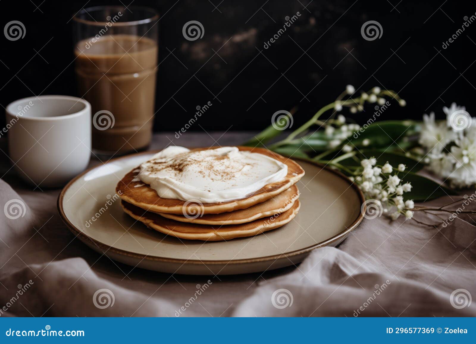 Rustic Morning Breakfast Table Pancake Stack Coffee, Ceramic Stone ...