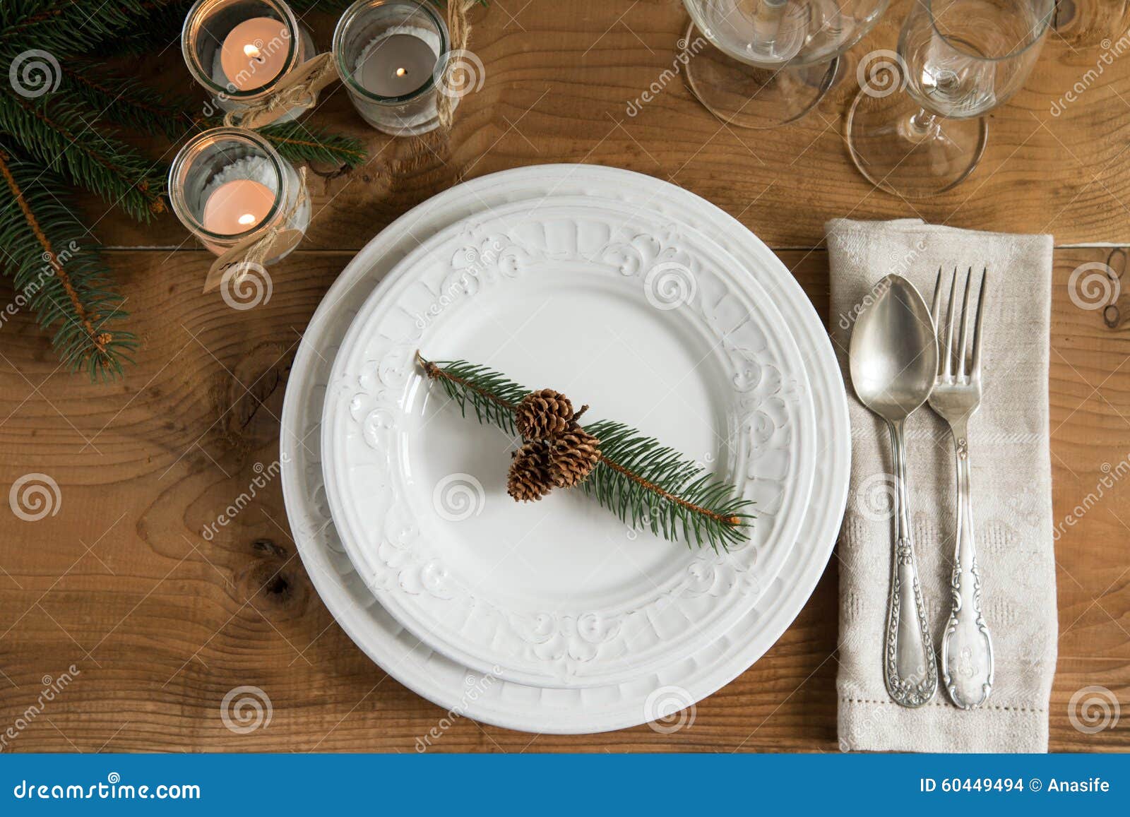 Rustic and Natural Christmas Table Setting Stock Photo - Image of ...