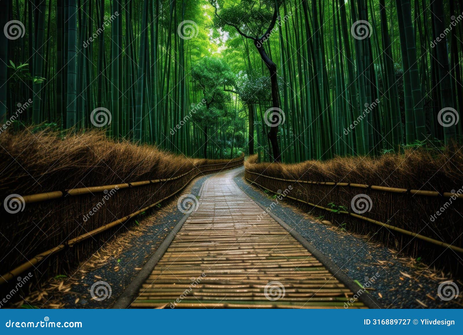 Rustic Nature Bamboo Path. Japan Forest Art Stock Illustration ...