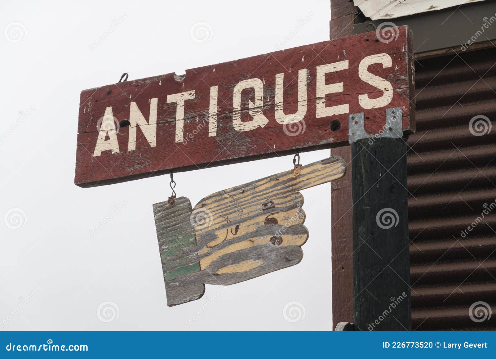 Rustic Old Antique Store Sign Stock Photo - Image of icon, finger ...