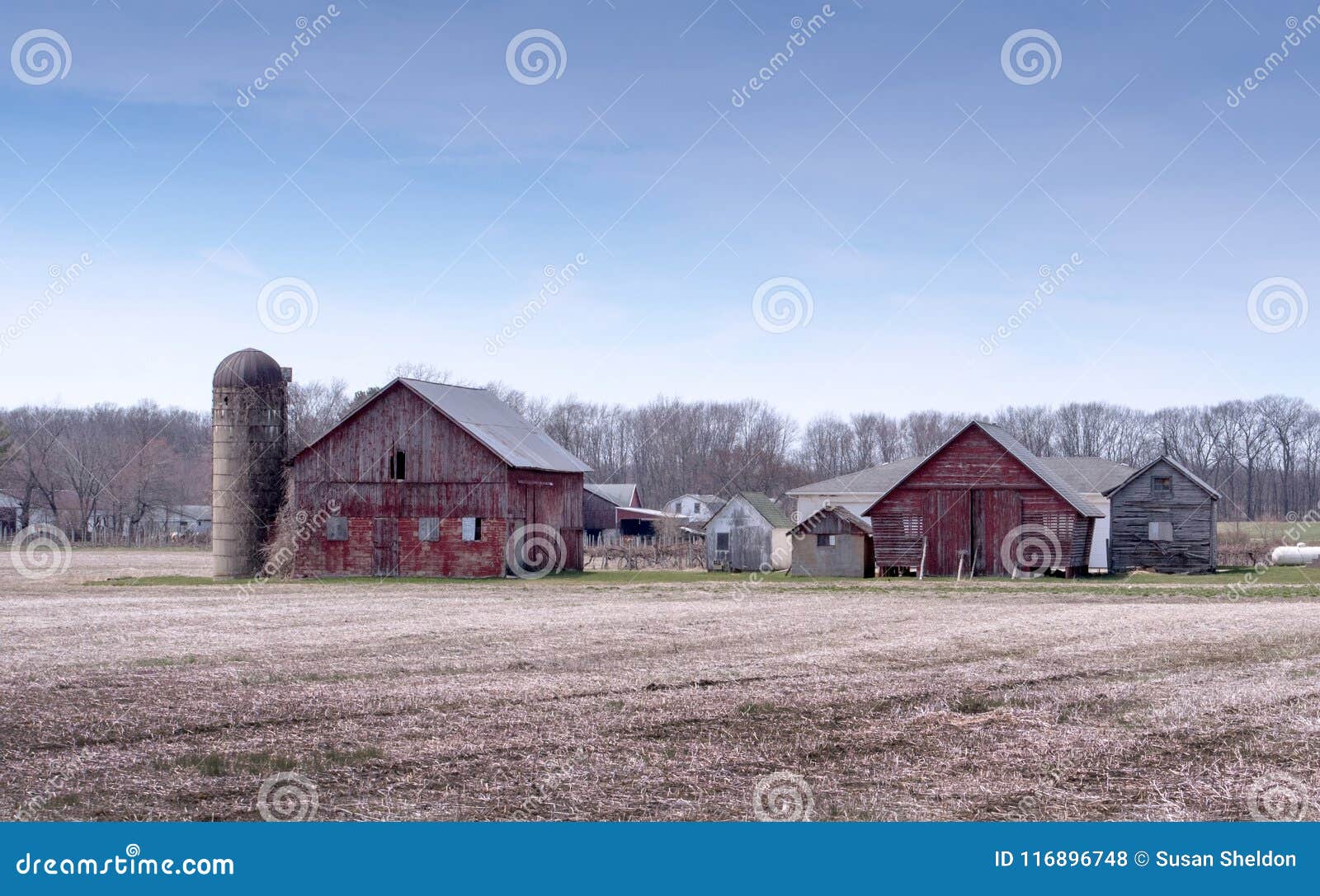 Rustic Old Barns in Early Spring before Fields are Plowed Stock Photo ...