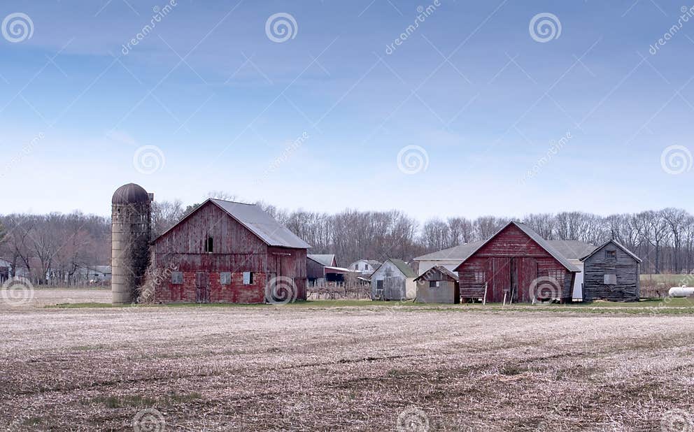 Rustic Old Barns in Early Spring before Fields are Plowed Stock Photo ...