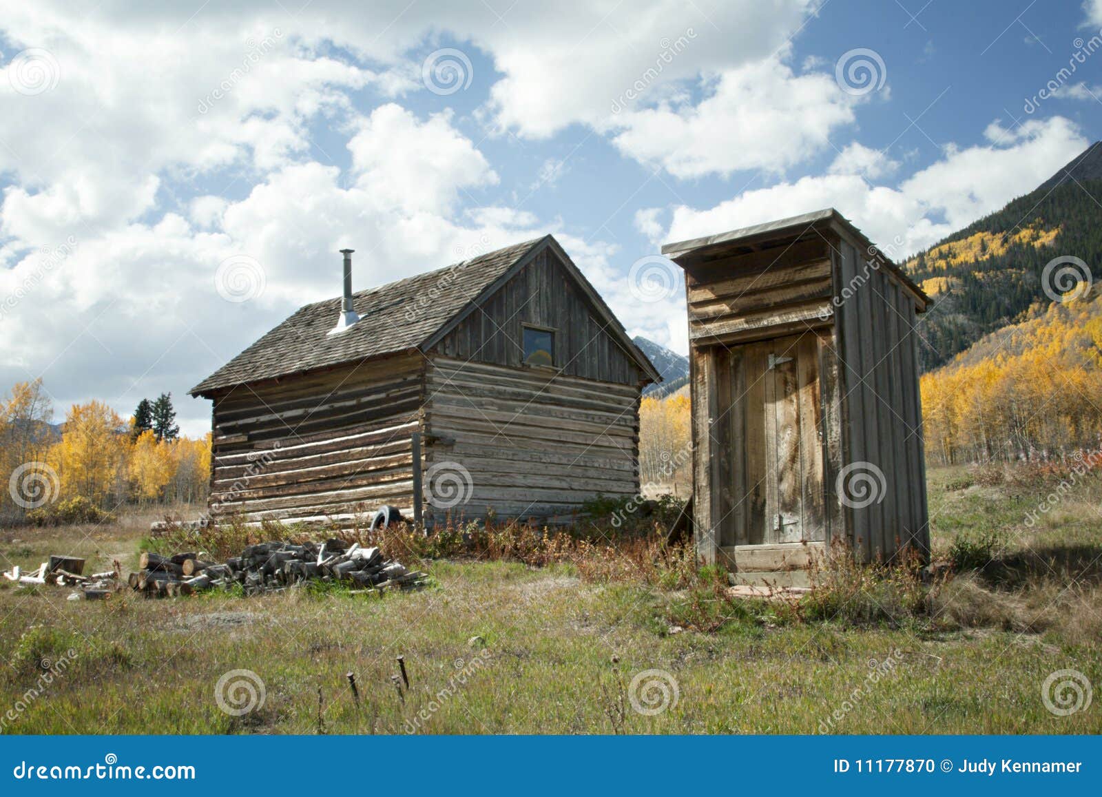 Rustic Old Cabin and Outhouse in Fall Season Stock Photo - Image of ...