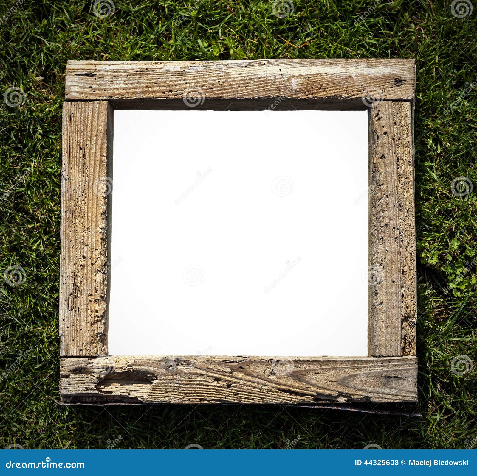 Rustic Old Grunge Wood Frame on Grass, Empty Space for Text. Stock ...