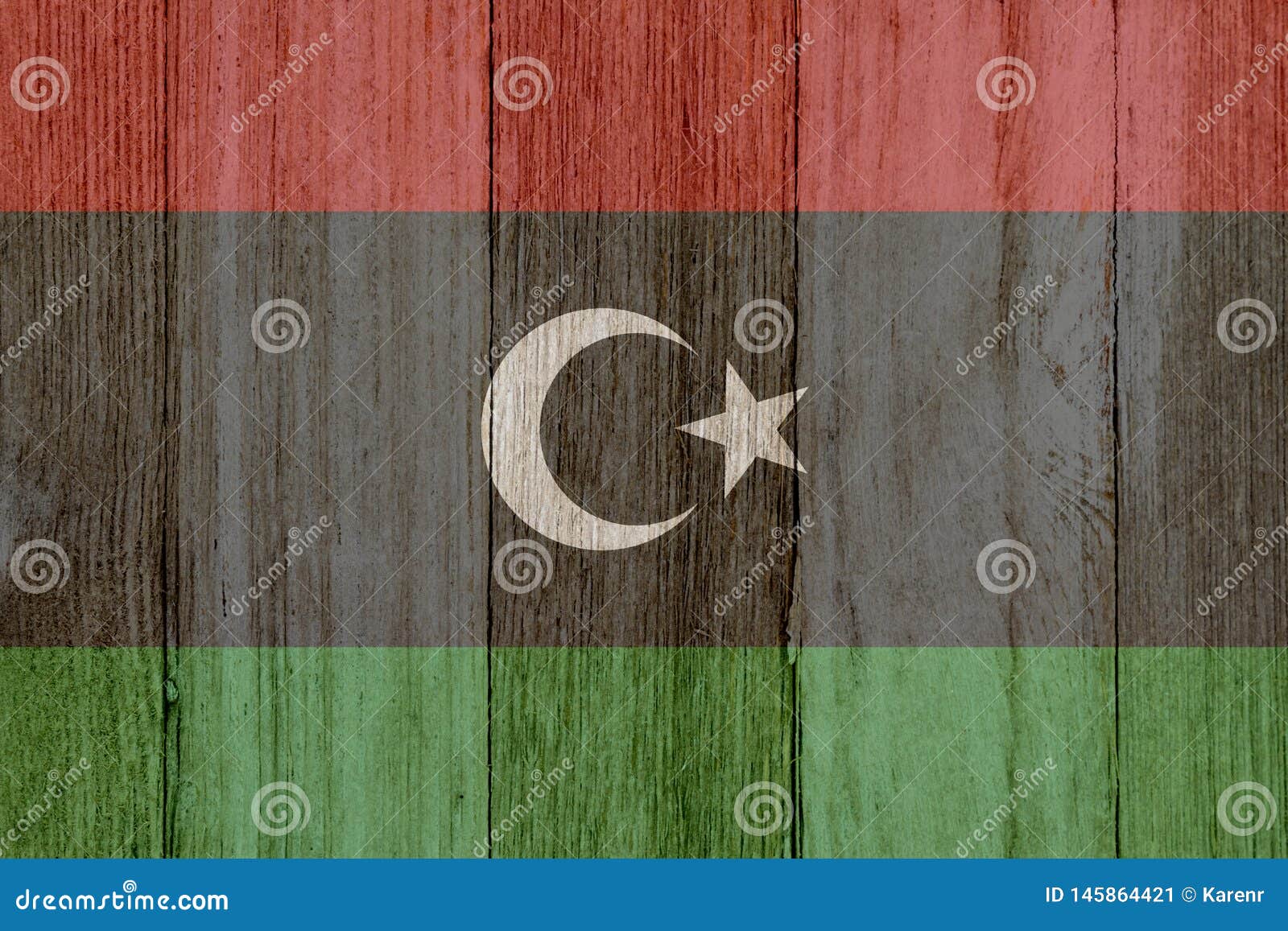 A Rustic Old Libyan Flag on Weathered Wood Stock Image - Image of ...