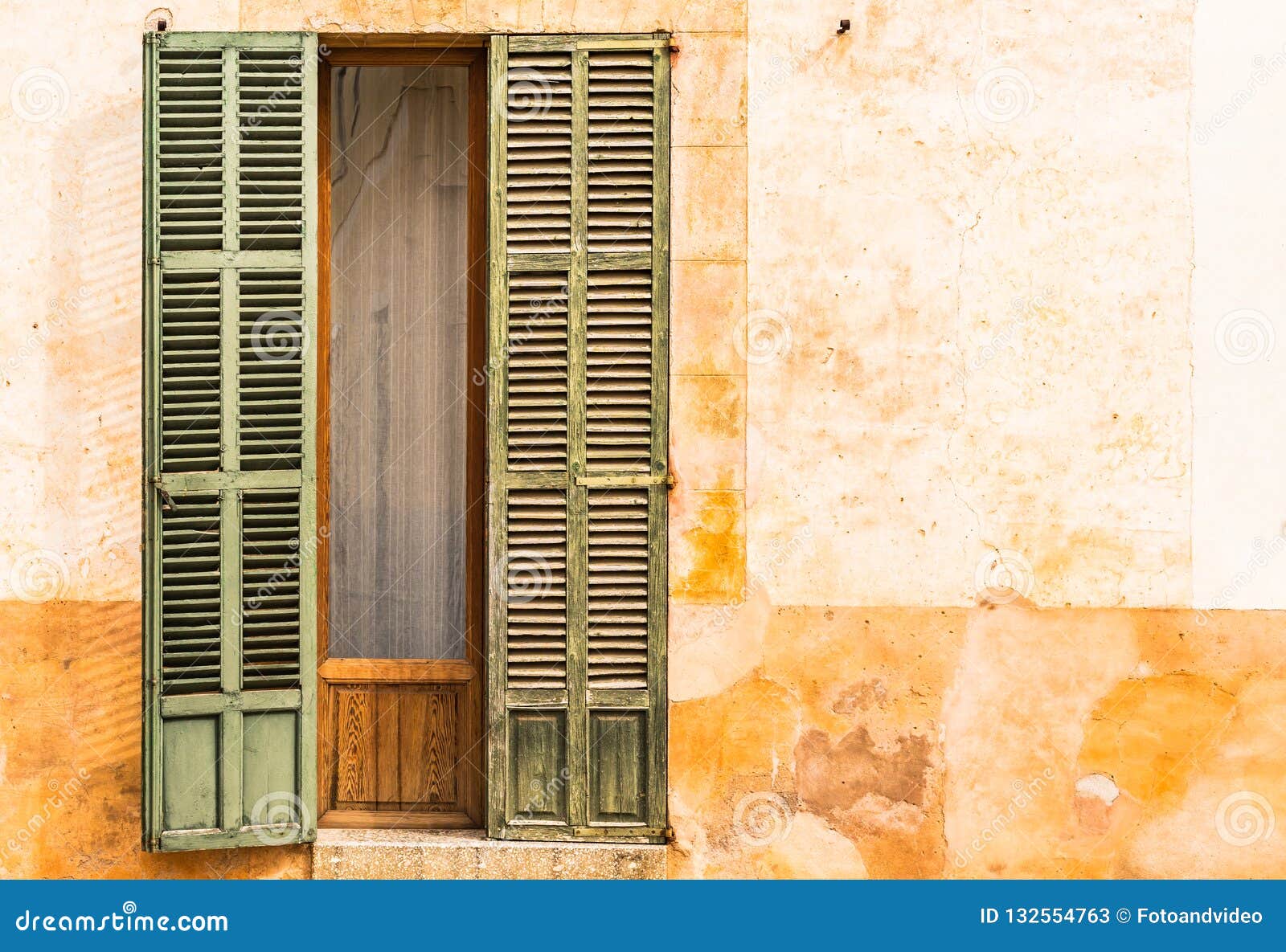 Rustic Old Open Window Shutter of Mediterranean House Stock Image ...