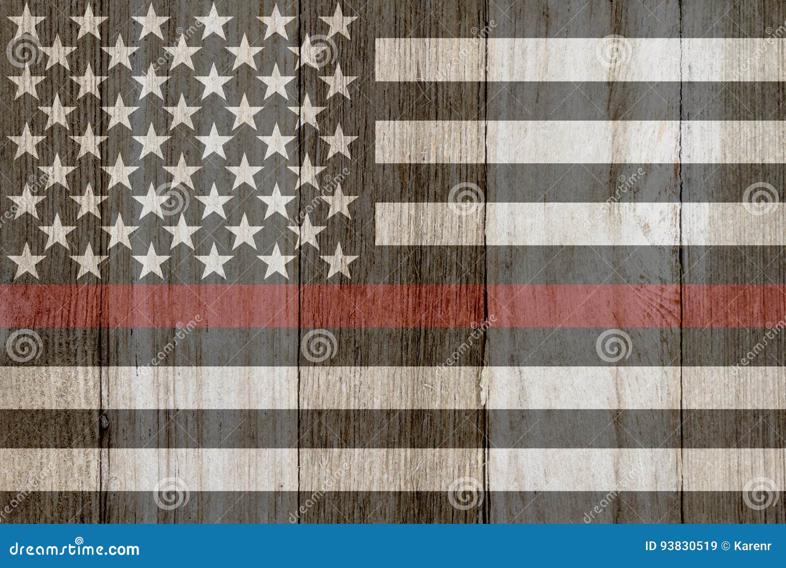 A Rustic Old Thin Red Line Flag on Weathered Wood Stock Image - Image ...