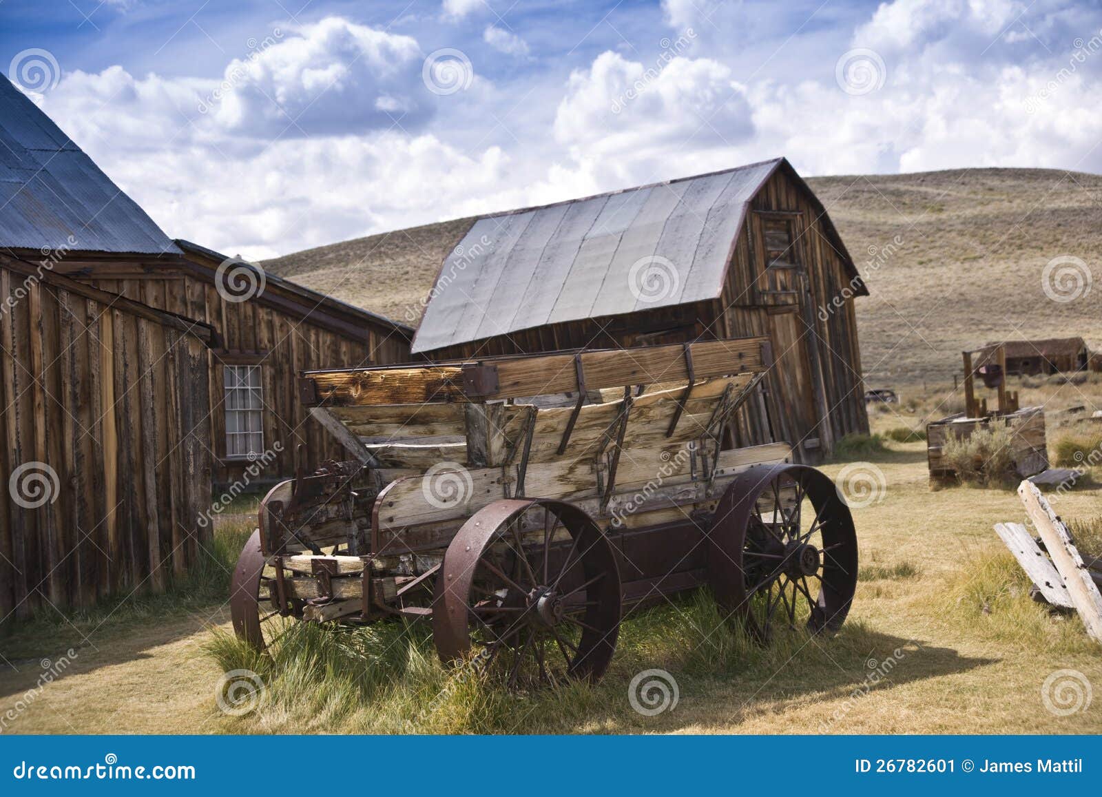 Rustic Old West Barn and Wagon Stock Image - Image of state, historic ...