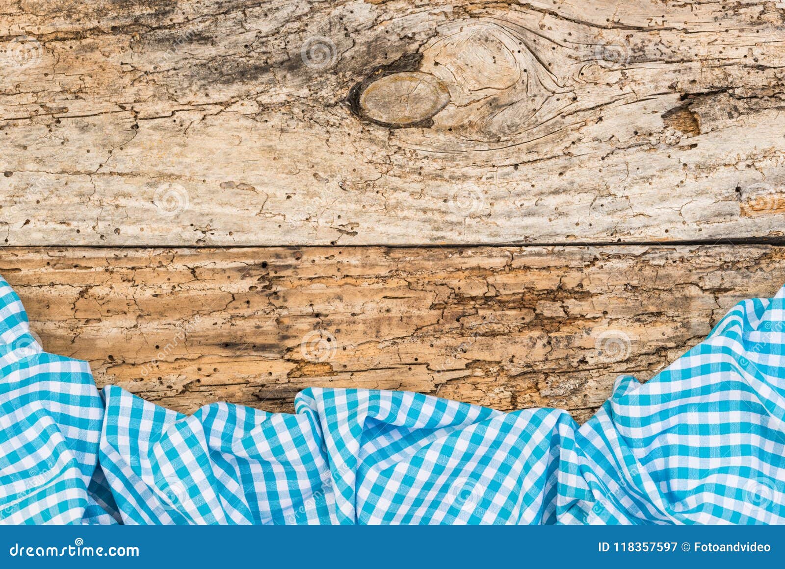 Vintage Wooden Table Surface Background with Rustic Blue Checked ...