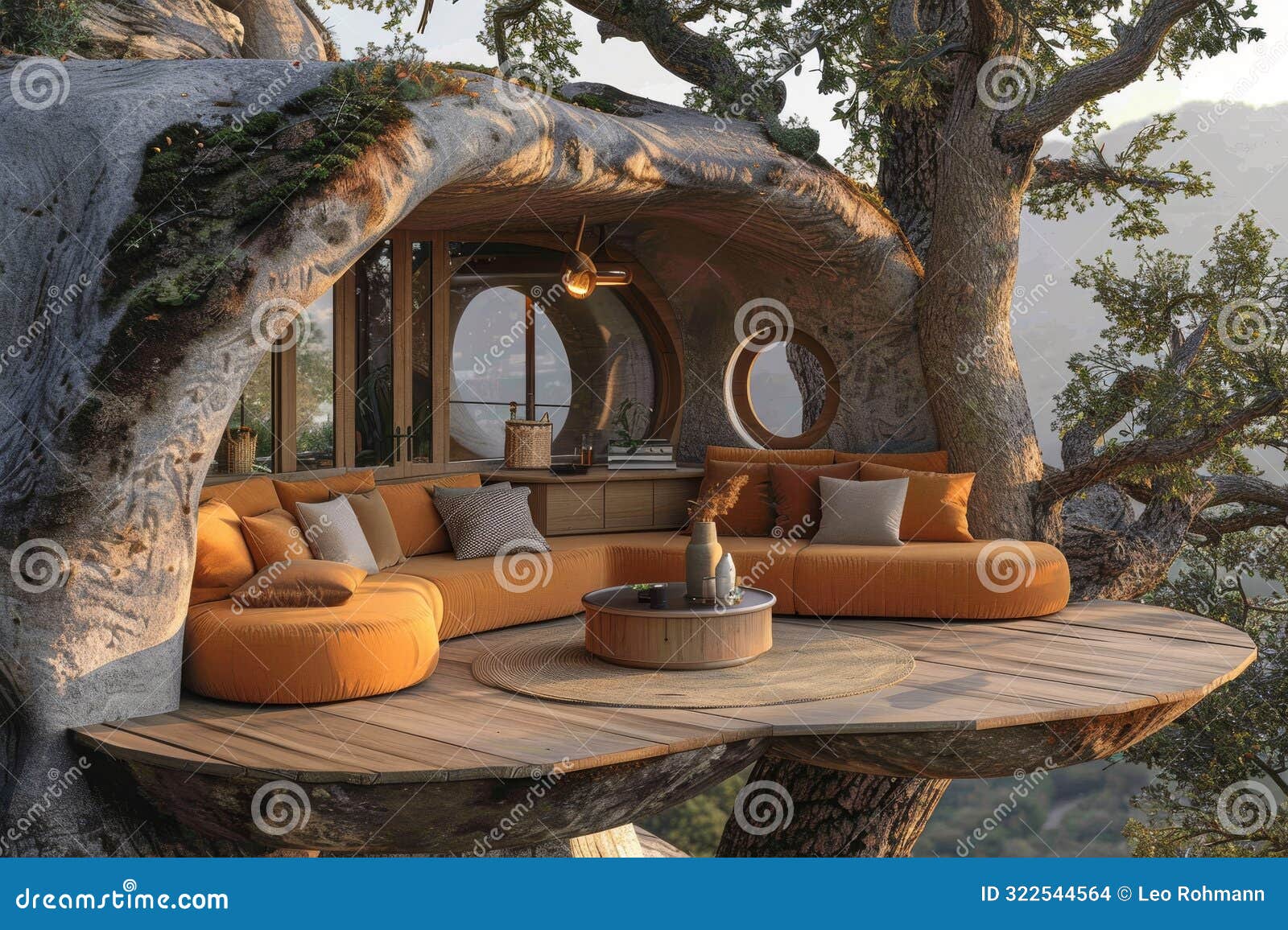 Rustic Outdoor Seating Area with Circular Stone Structure, Surrounded ...
