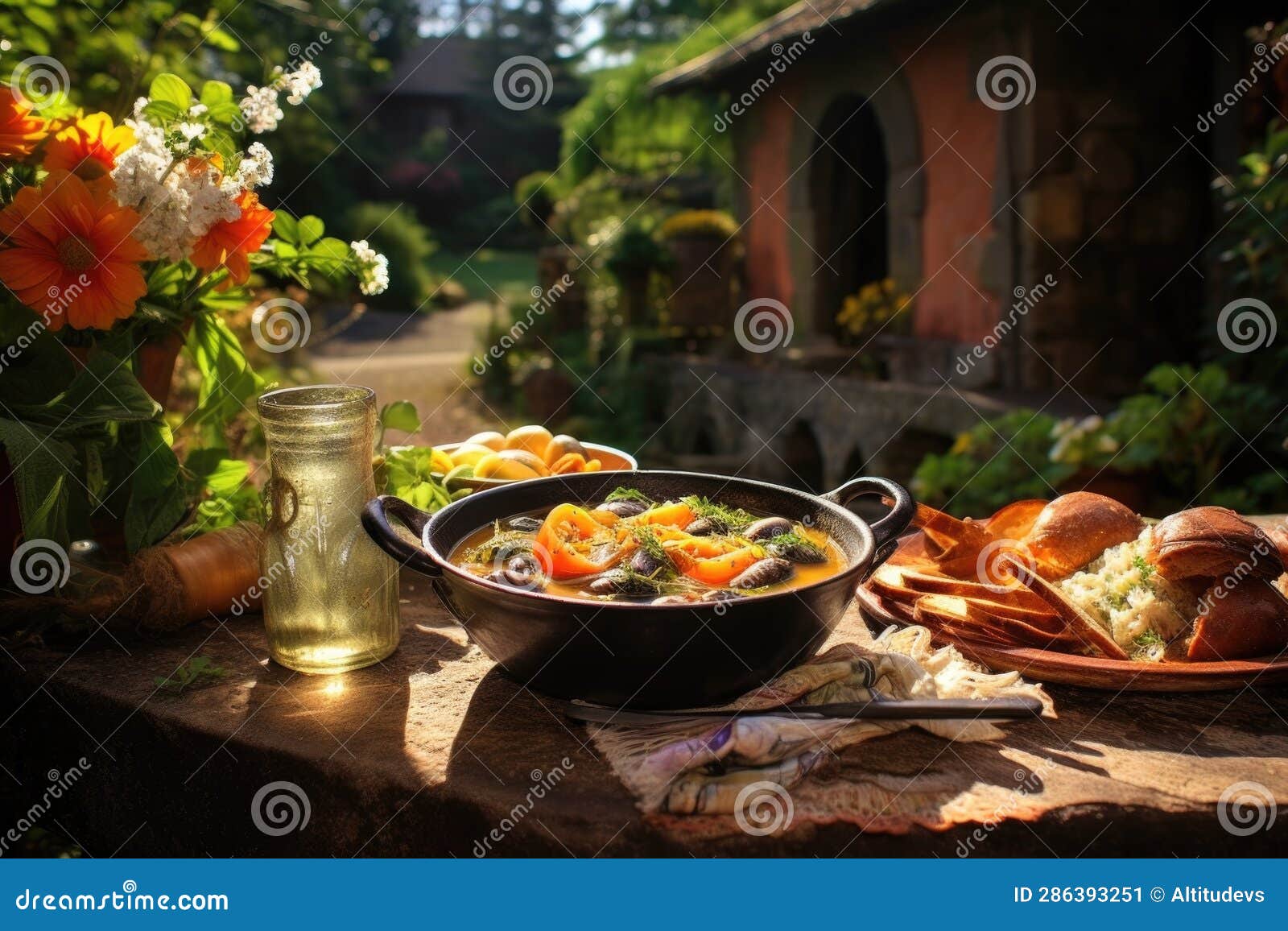 Rustic Outdoor Setting for Enjoying Cooked Bouillabaisse Stock Image ...