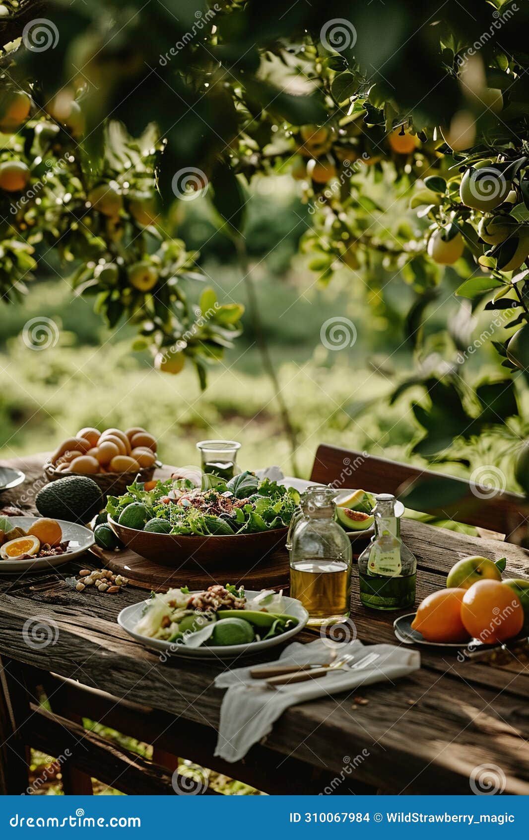 Rustic Outdoor Table Setting with Fresh Food,. AI Generated Stock ...