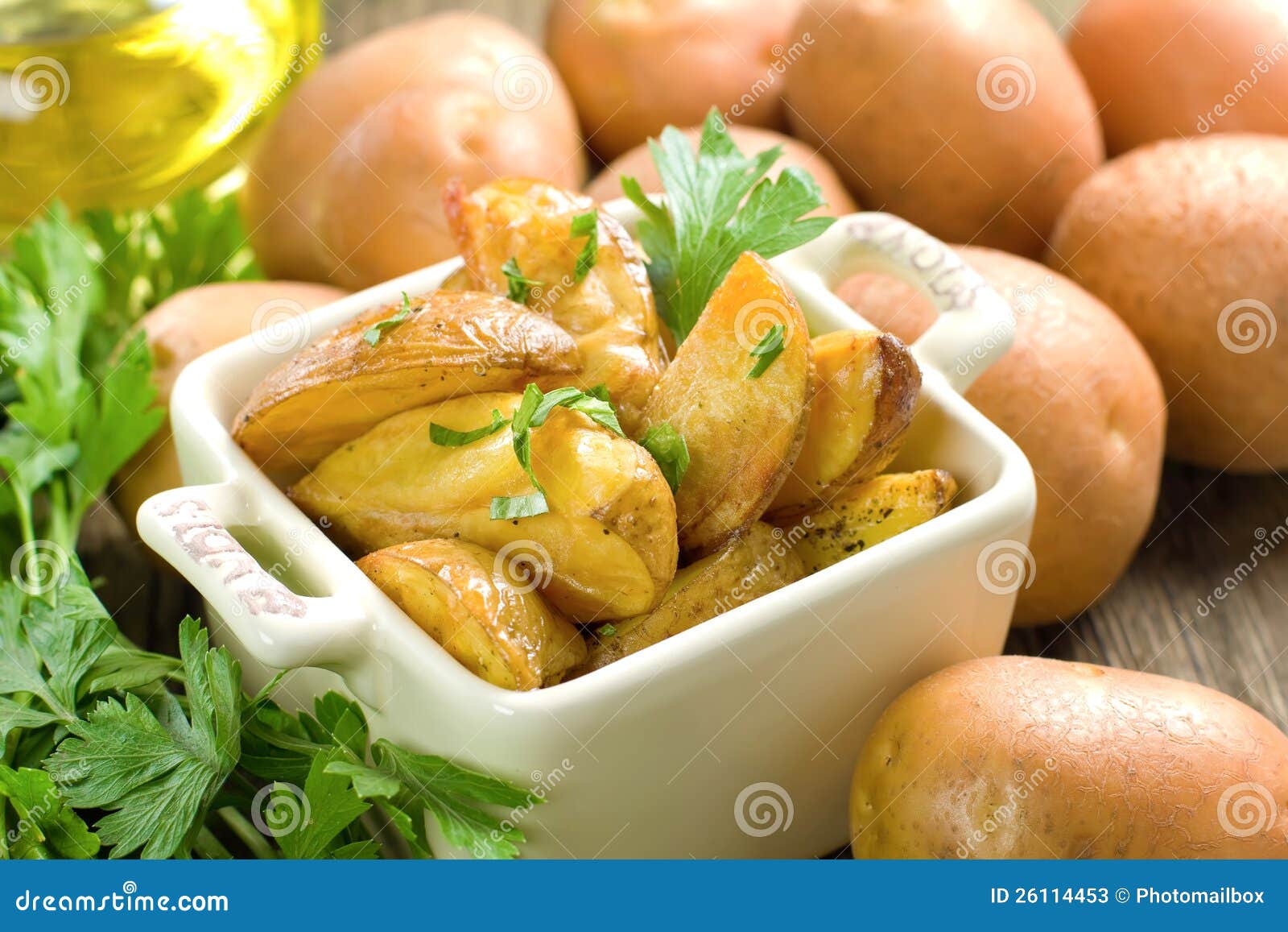Rustic Oven Baked Potatoes with Parsley Stock Image - Image of pieces ...