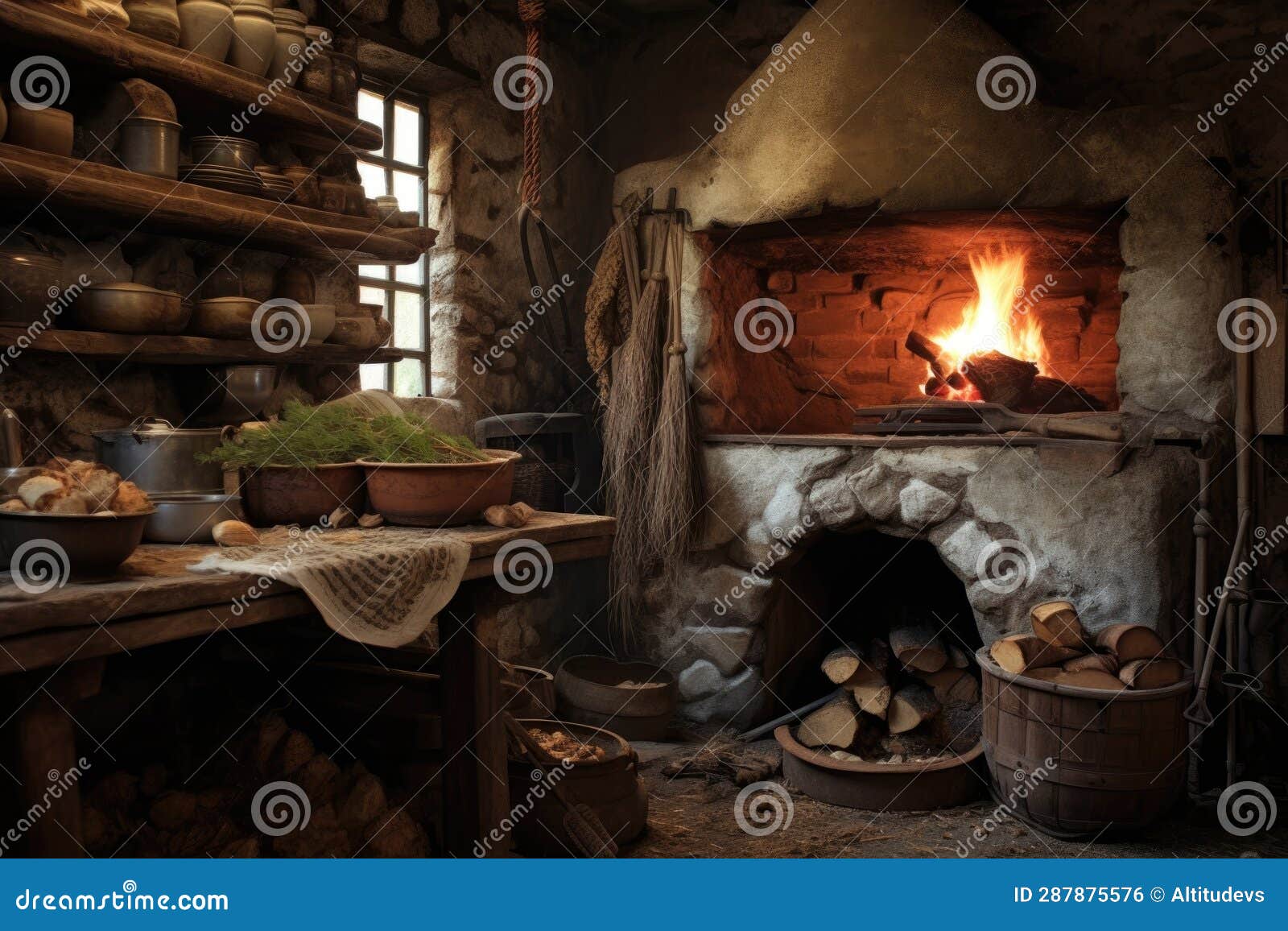 Rustic Oven with Freshly Baked Bread Inside Stock Illustration ...