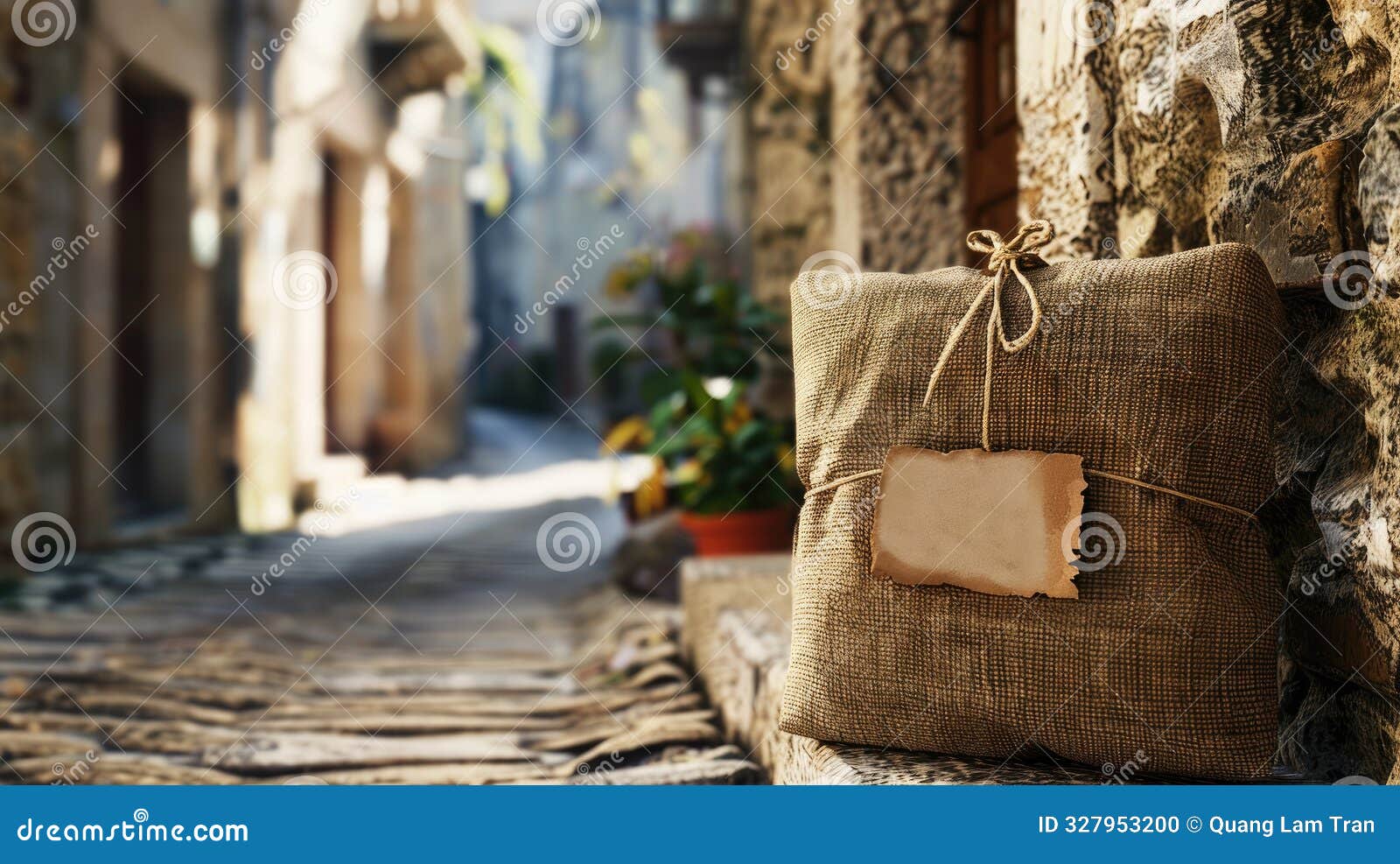 A Rustic Packaging Mockup Positioned on a Stone Wall in a Medieval ...