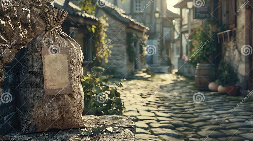 A Rustic Packaging Mockup Positioned on a Stone Wall in a Medieval ...