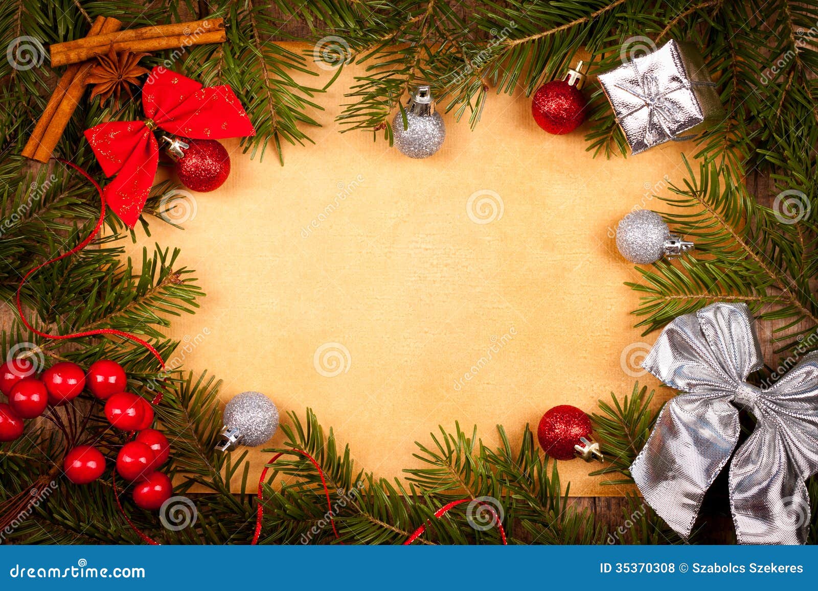 Rustic Paper and Christmas Decorations Stock Photo - Image of tree ...