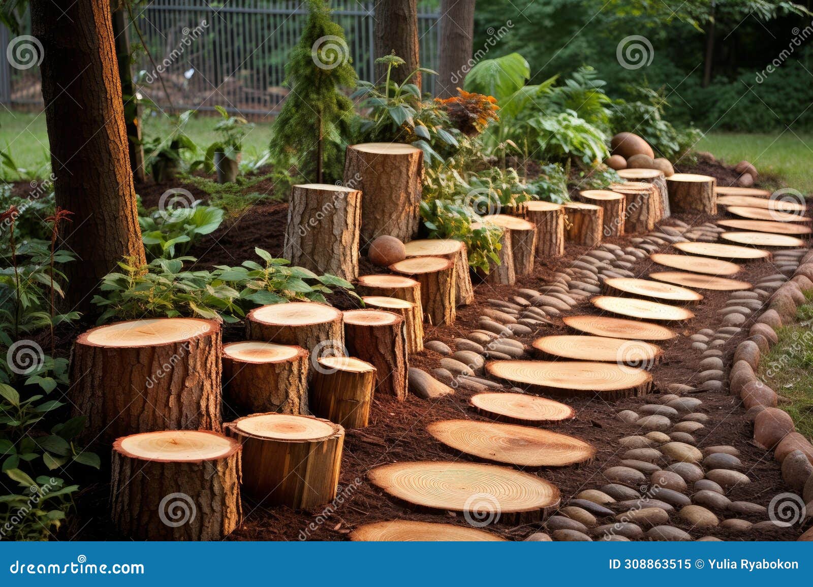 Rustic Path Round Logs Backyard. Generate Ai Stock Image - Image of ...