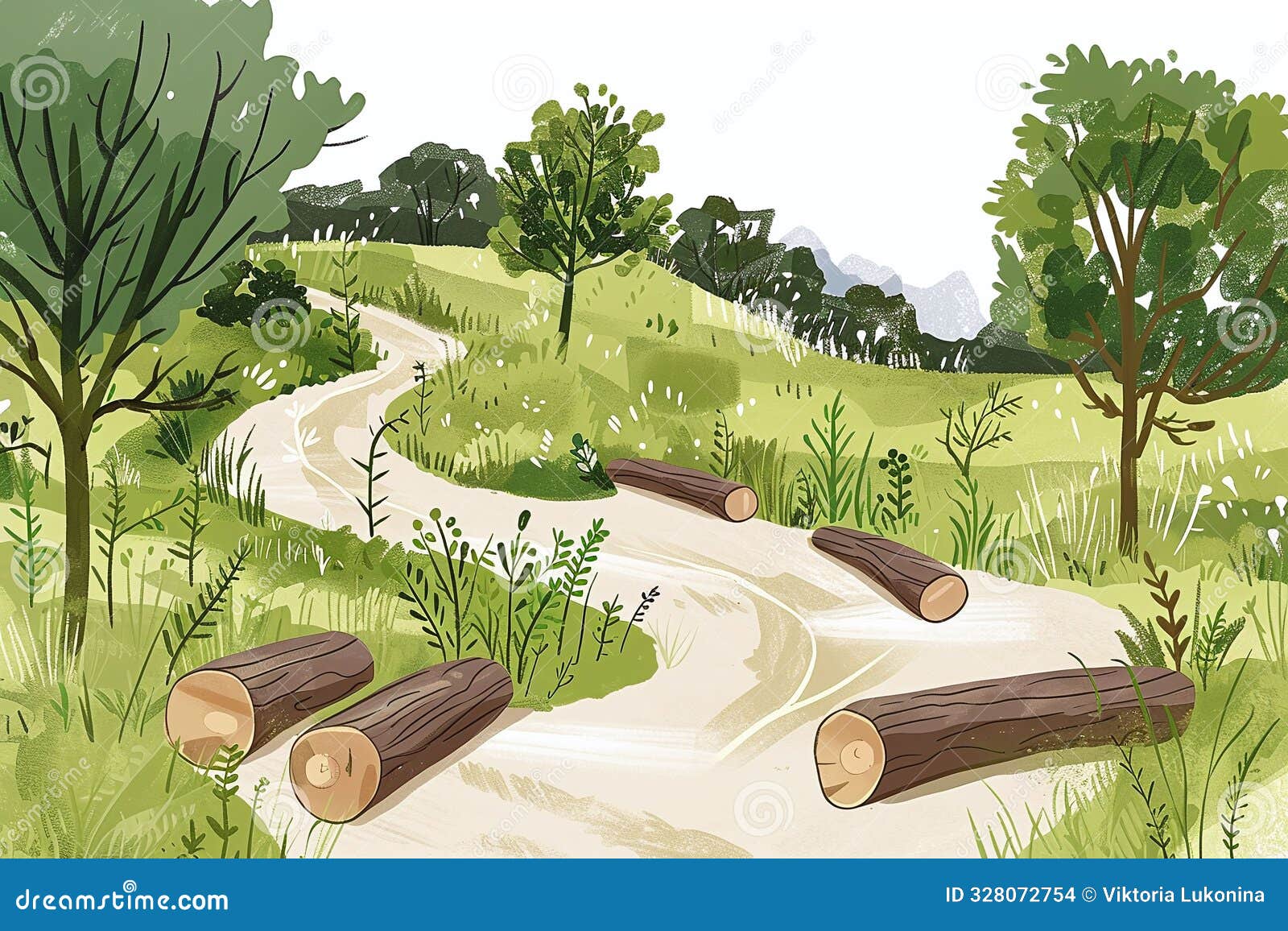 Rustic Pathway and Logs Illustration Stock Photo - Image of tranquil ...
