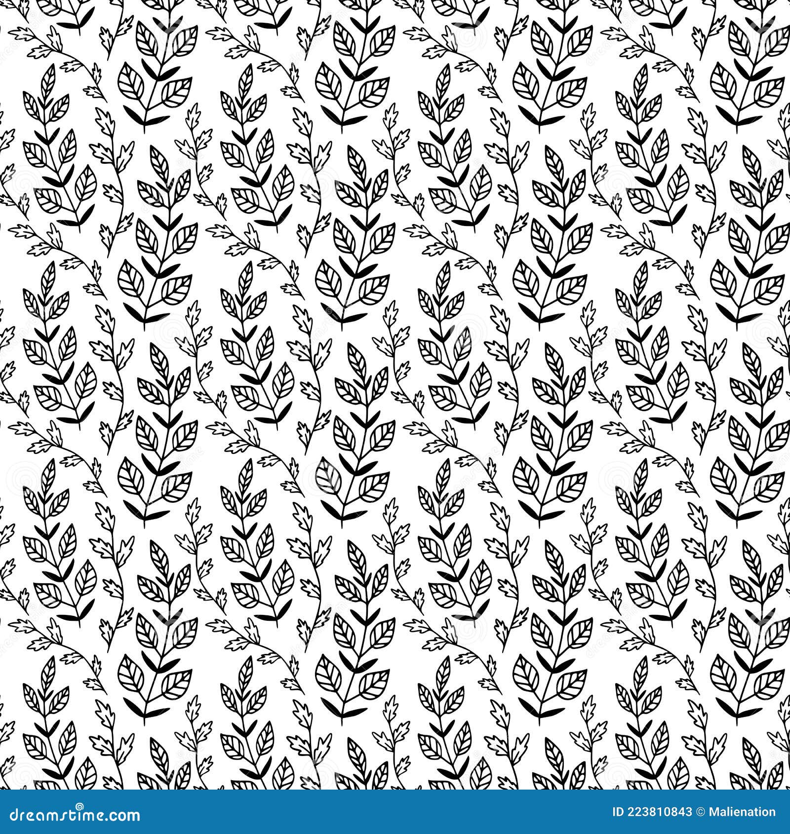 Rustic Pattern. Hand Draw Branches with Leaves Background Stock Vector ...