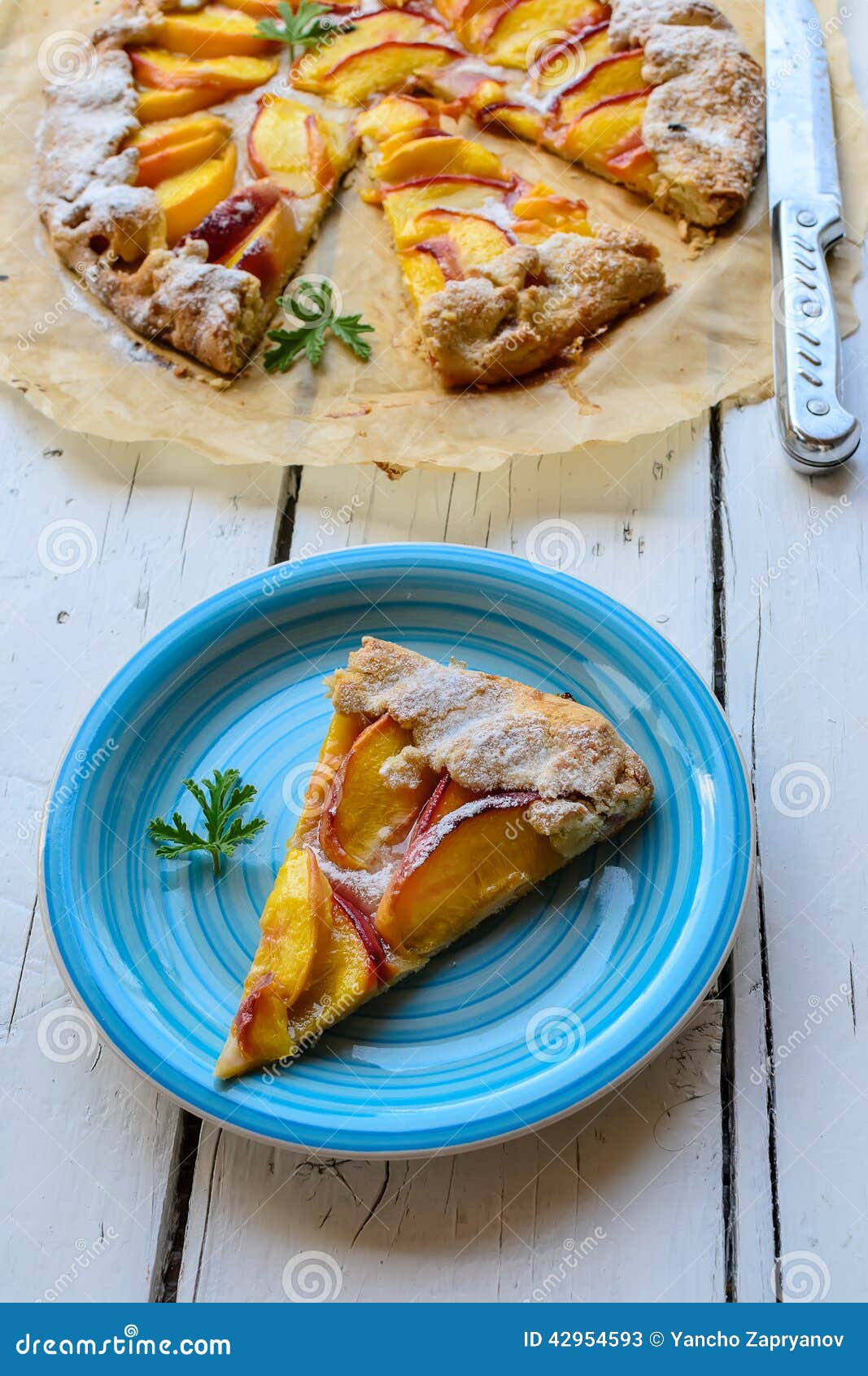 Rustic peach pie stock image. Image of bakery, blue, fruit - 42954593
