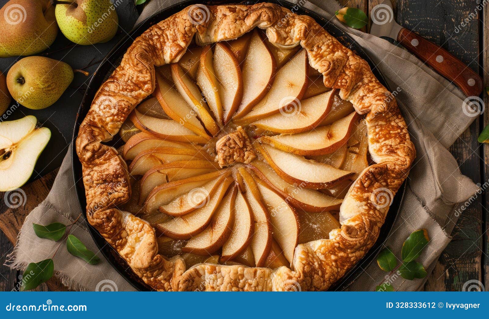 Rustic Pear Galette with a Flaky Crust, Top View Stock Photo - Image of ...