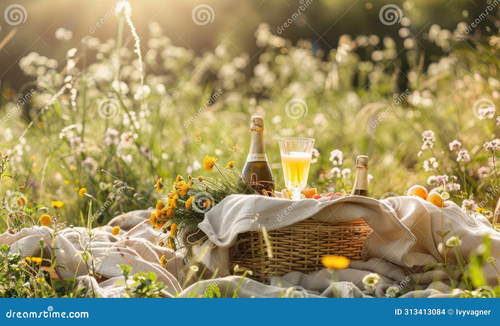 A Rustic Picnic Setup in a Sun-dappled Meadow Stock Photo - Image of ...