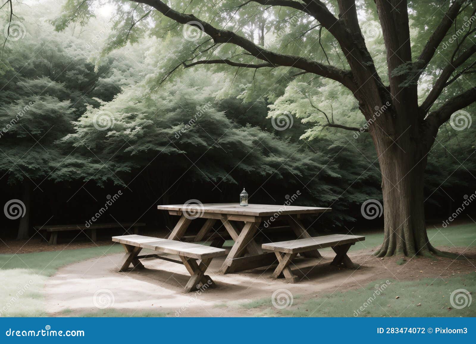 A Rustic Picnic Table Set Under a Tree Stock Illustration ...