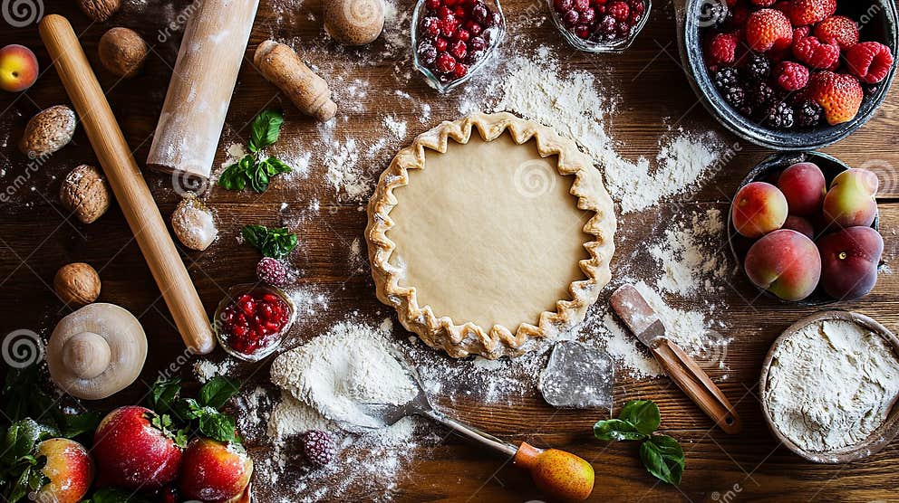 A Rustic Pie-making Class with Rolling Pins, Fresh Fruit, and Dough ...