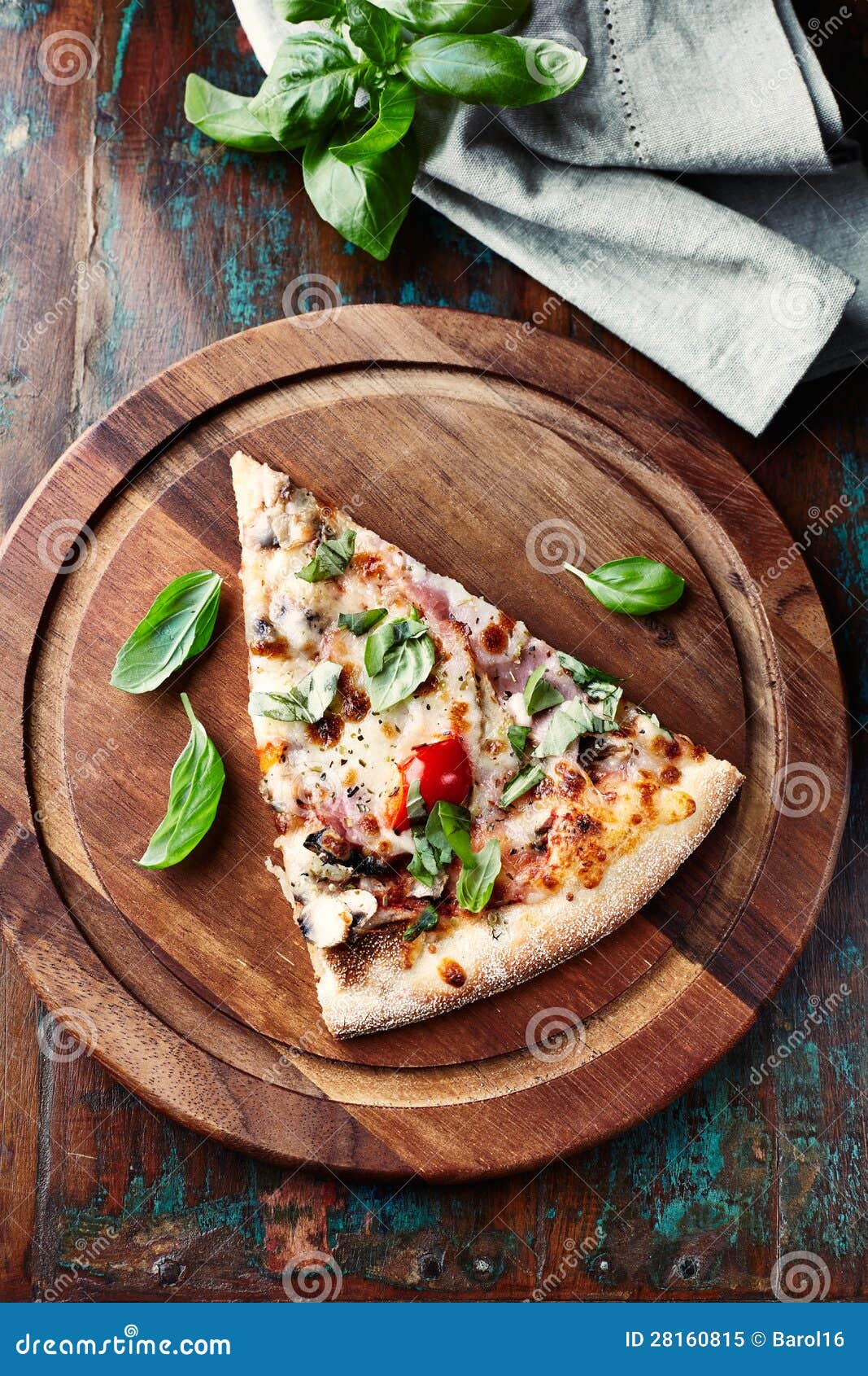 Rustic Pizza with Fresh Basil Leaves Stock Image - Image of still ...