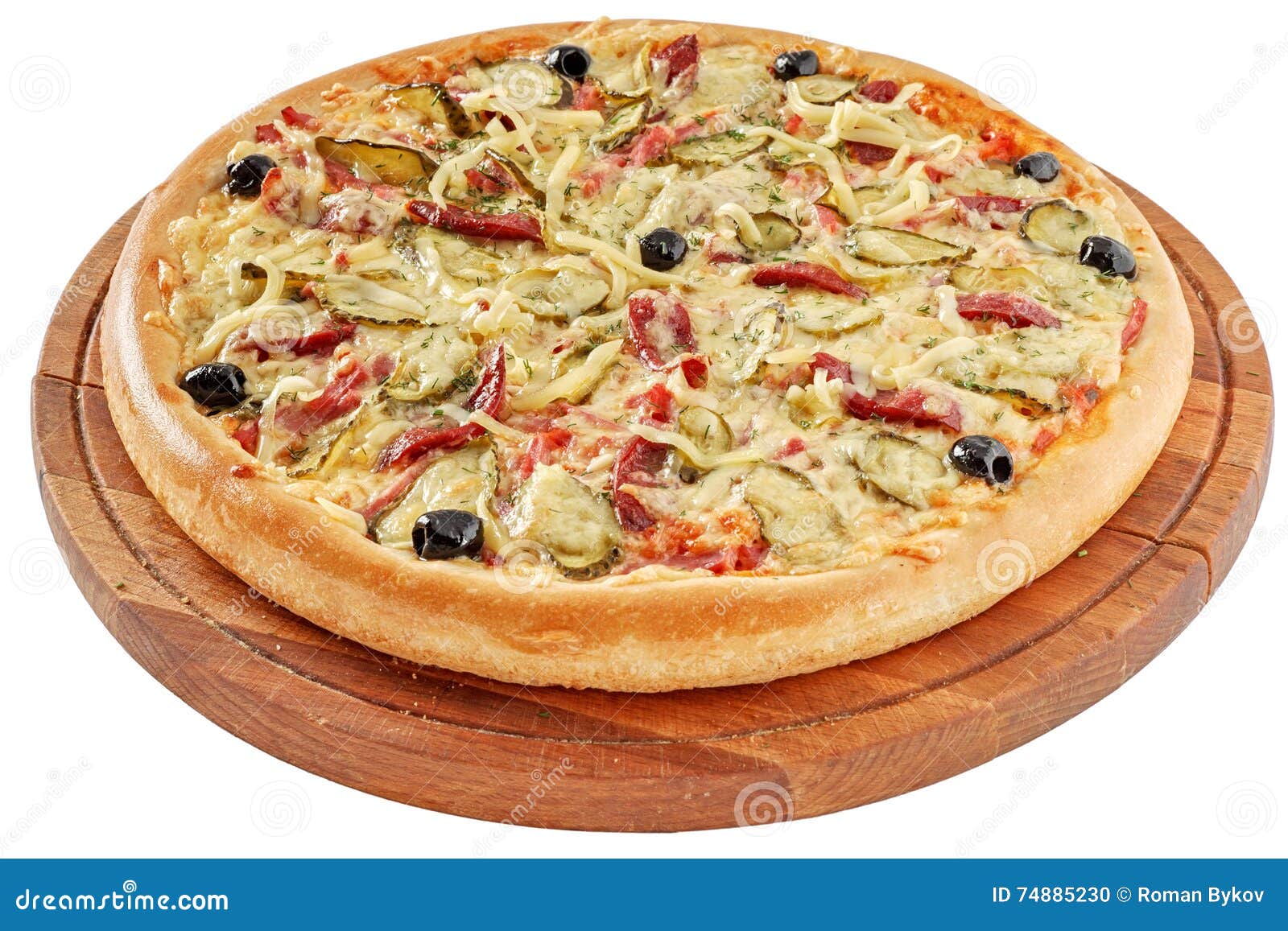 Rustic Pizza with Ham and Pickles Stock Photo - Image of bakery, flour ...